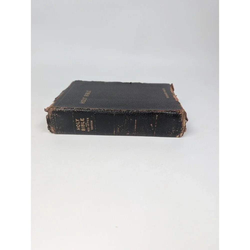 Other | Vtg Holy Bible King James Kjv Genuine Leather Red Letter Maps ...